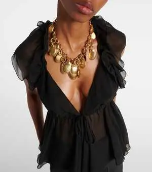 Chloé Gathered Silk Georgette Top - Black