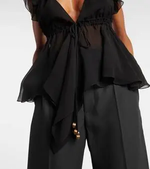 Chloé Gathered Silk Georgette Top - Black