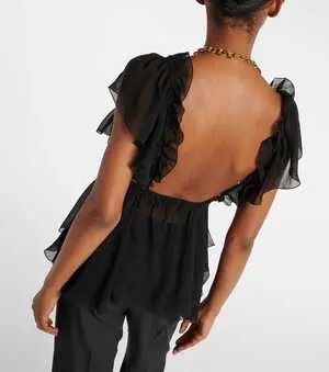 Chloé Gathered Silk Georgette Top - Black