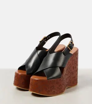 Chloé Maxime Leather Wedge Sandals - Black