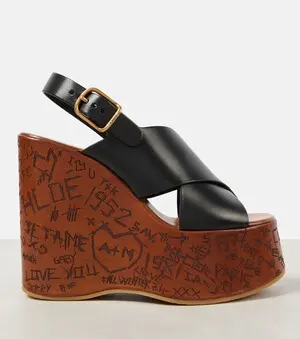 Chloé Maxime Leather Wedge Sandals - Black