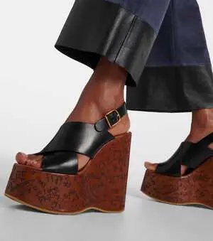 Chloé Maxime Leather Wedge Sandals - Black