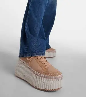 Chloé Nama 80 Suede And Leather Wedge Sneakers - Pink