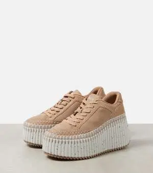 Chloé Nama 80 Suede And Leather Wedge Sneakers - Pink