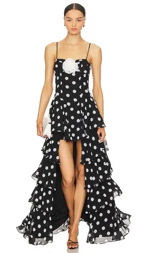 Majorelle Polka Dot Ruffled High-low Gown