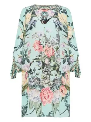 Camilla Land-print Silk Dress - Blue