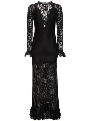 Rabanne RABANNE Stretch Lace Jersey Long Dress - Black