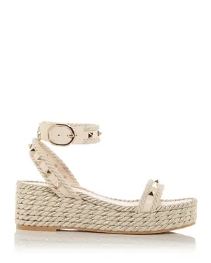Valentino Garavani Rockstud Espadrille Wedge Sandals - Light Ivory