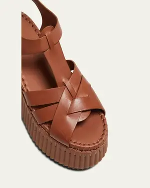 Chloé Nama Leather T-strap Platform Sandals - Ginger Brown