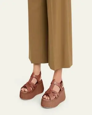 Chloé Nama Leather T-strap Platform Sandals - Ginger Brown