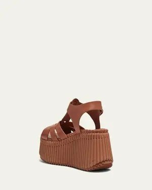 Chloé Nama Leather T-strap Platform Sandals - Ginger Brown