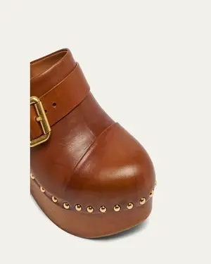 Chloé Jeannette Leather Platform Clogs - Ginger Brown