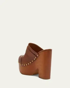 Chloé Jeannette Leather Platform Clogs - Ginger Brown