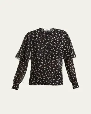 Chloé Overlay Ginko Hommage Print On Dots Silk Blouse - Black