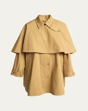 Chloé Gabardine Cape Coat - Past Khaki