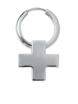 PARTS OF FOUR Sterling Cross Charm Hoop Earring - Silver