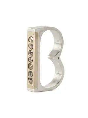 PARTS OF FOUR Sterling Matte Finish Two-finger Ring With Brown Diamonds