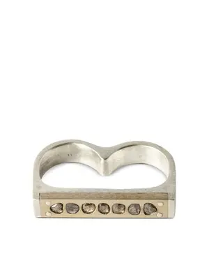 PARTS OF FOUR Sterling Matte Finish Two-finger Ring With Brown Diamonds