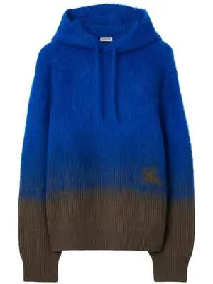 Burberry Two-tone Logo-knit Hoodie - Blue