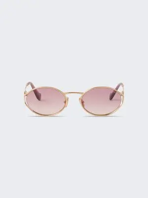 Miu Miu Oval Sunglasses With Bordeaux Lenses - Gold