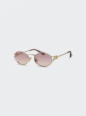 Miu Miu Oval Sunglasses With Bordeaux Lenses - Gold