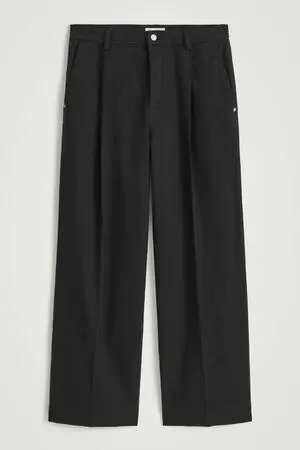 Cos Pleated Wide-leg Denim Pants - Black