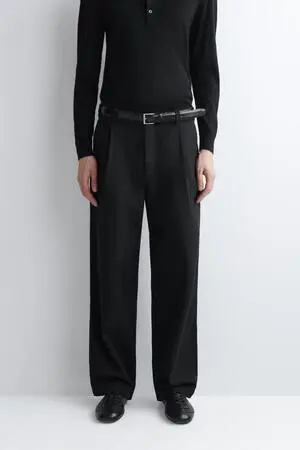Cos Pleated Wide-leg Denim Pants - Black