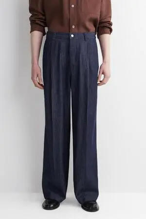 Cos Pleated Wide-leg Denim Pants - Indigo