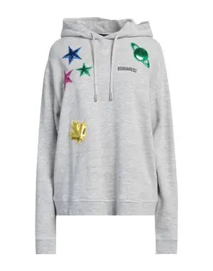 Dsquared2 Light Cotton Blend Sweatshirt With Appliqués - Light Grey