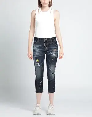 Dsquared2 Cotton Elastane Dark Wash Tapered Jeans With Embroidery