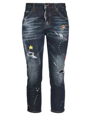 Dsquared2 Cotton Elastane Dark Wash Tapered Jeans With Embroidery