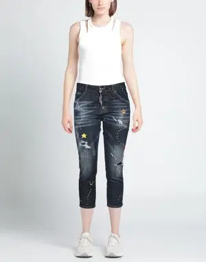 Dsquared2 Cotton Elastane Dark Wash Tapered Jeans With Embroidery