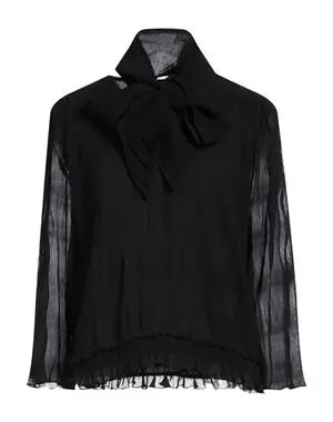 GANNI Crepe Pleated Ruffled Long Sleeve Blouse