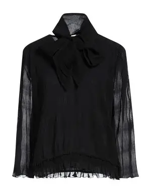 GANNI Crepe Pleated Ruffled Long Sleeve Blouse