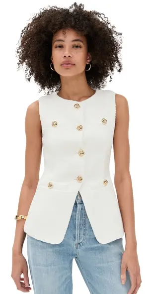 Endless Rose Tweed Buttoned Top - White