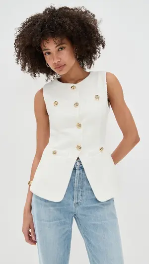 Endless Rose Tweed Buttoned Top - White