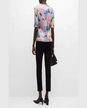 Rosetta Getty Floral Sequin Mesh Fitted T-shirt