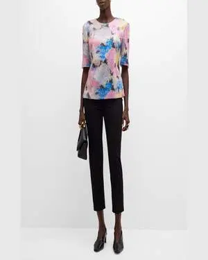 Rosetta Getty Floral Sequin Mesh Fitted T-shirt