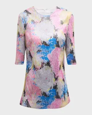 Rosetta Getty Floral Sequin Mesh Fitted T-shirt