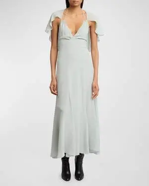 Chloé Chloe Silk Georgette Maxi Dress - Desert Green