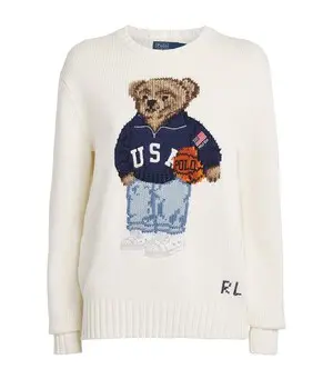 Polo Ralph Lauren Cotton-Linen Polo Bear Sweater Beige