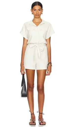 Bella Dahl Searose Rolled Sleeve Romper With Belt In Nude - Samba Sand