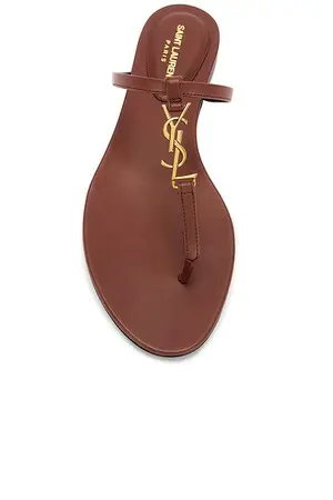 Saint Laurent Cassandra Flat Sandal - Aesthetic Brown