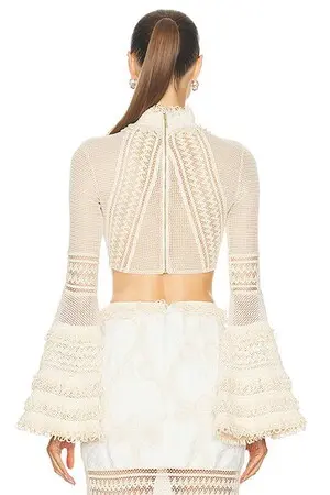 PatBO Woven Bell Sleeve Cropped Top