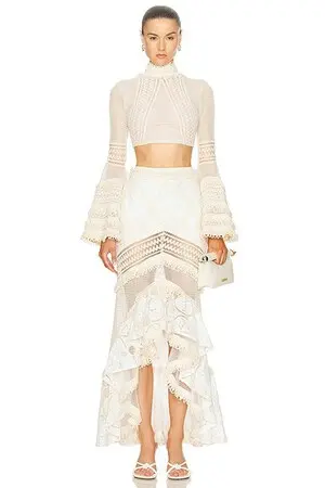 PatBO Woven Bell Sleeve Cropped Top