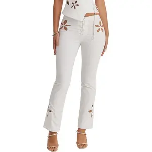 MISTRESS ROCKS Floral Cutout Lace-up Pants