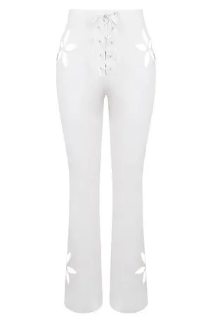 MISTRESS ROCKS Floral Cutout Lace-up Pants