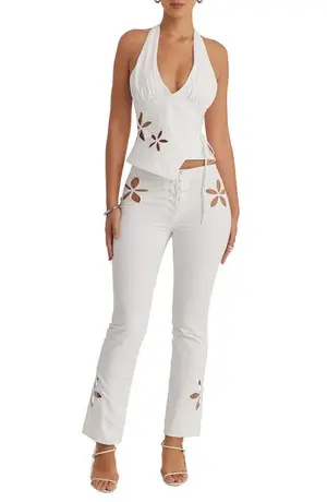 MISTRESS ROCKS Floral Cutout Lace-up Pants