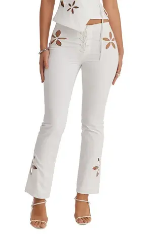 MISTRESS ROCKS Floral Cutout Lace-up Pants