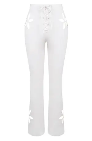 MISTRESS ROCKS Floral Cutout Lace-up Pants